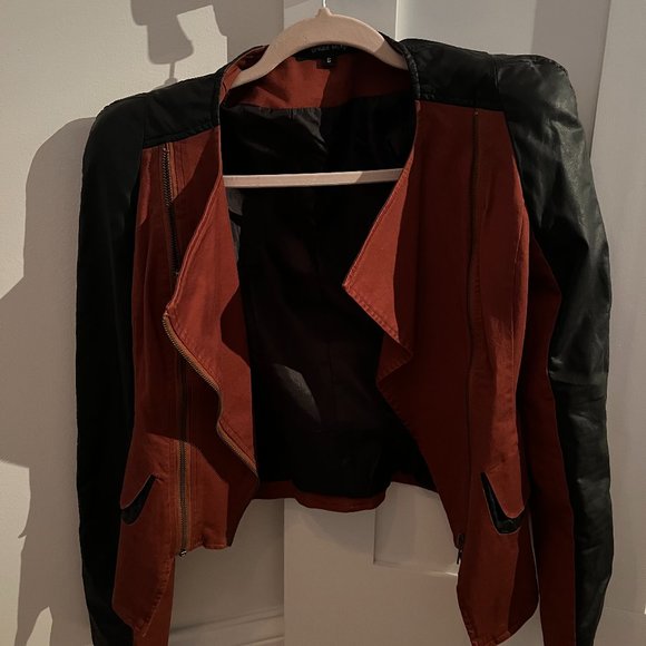 epique | Jackets & Coats | Leather Black And Brown Jacket | Poshmark